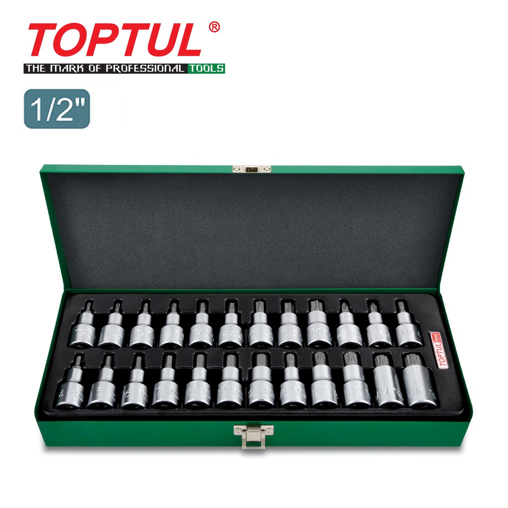 TOPTUL 24 Pcs 1/2" DR. Bit Socket Set GAAD2404 | Shopee Malaysia
