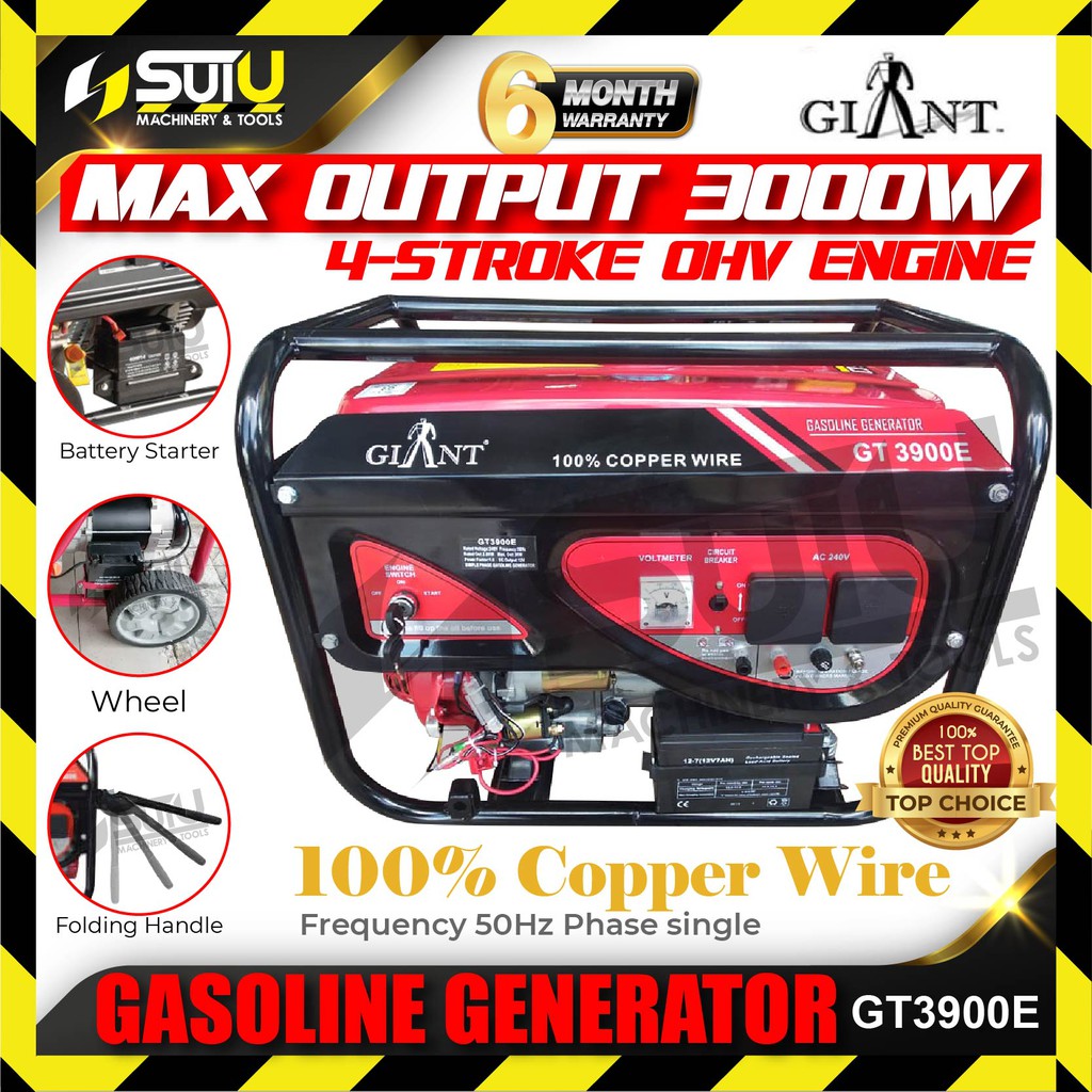 GIANT GT3900E Professional Electric Start Gasoline Generator 3000w ...