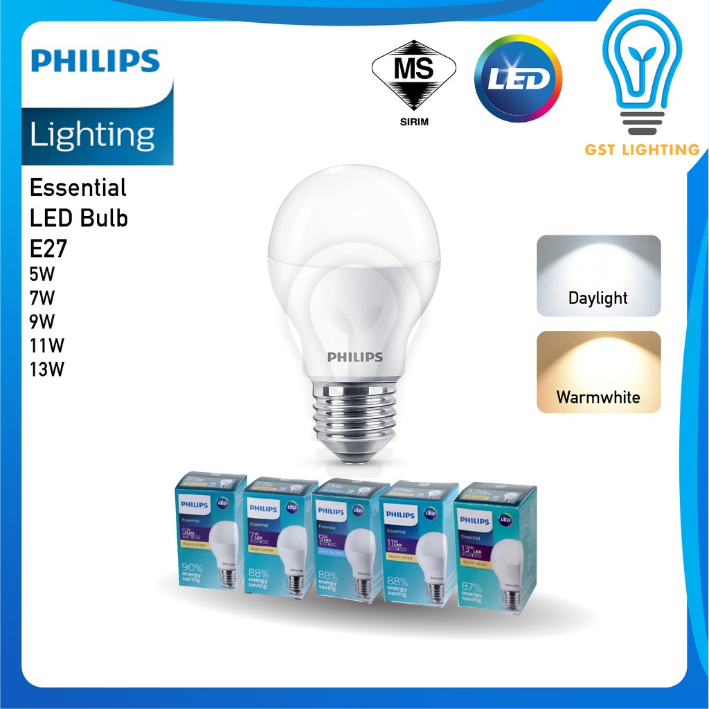 Philips Essential LED Bulb 5W / 7W / 9W / 11W / 13W E27 Energy Saving Bulb (Sirim Approved ...