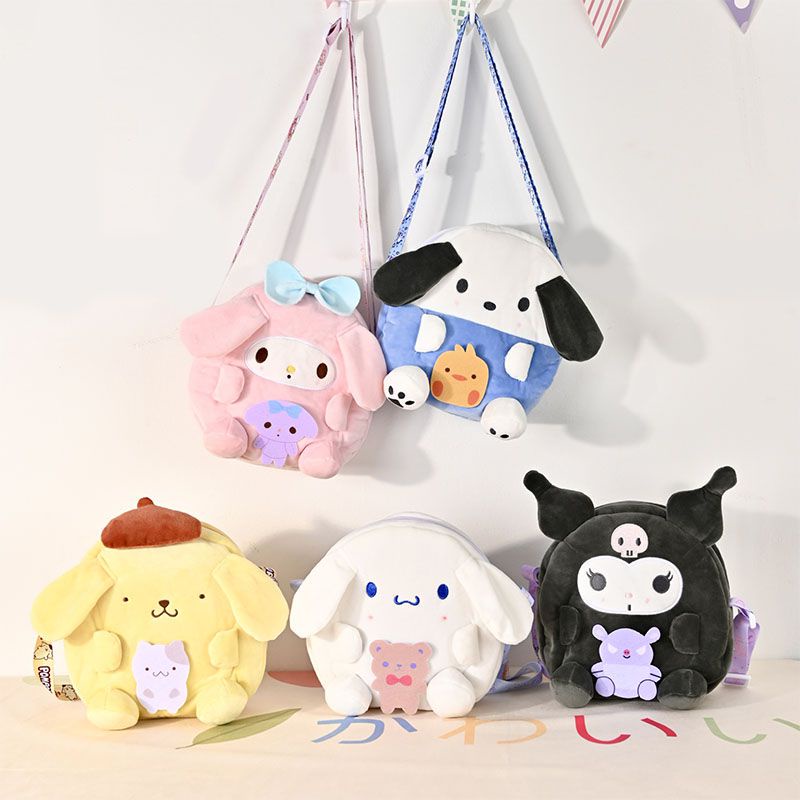 Sanrio My Melody kuromi Cinnamon Pom Pom Purin Anime Kawaii Plush Bag ...