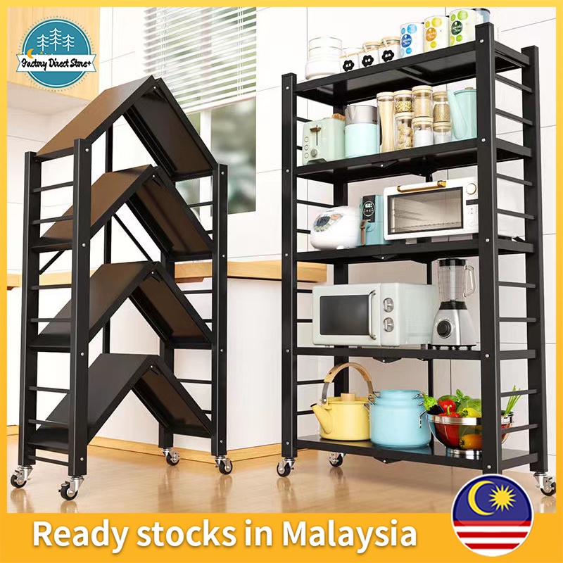 Foldable Storage Rack Free installation Microwave Rack With Wheel ...