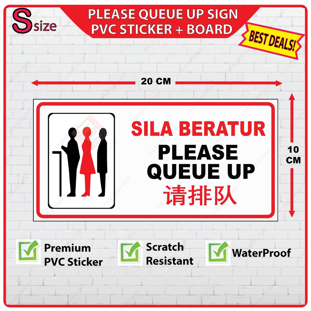 Please Queue Up Sign ( Sticker Only/ Sticker + Board) | Shopee Malaysia