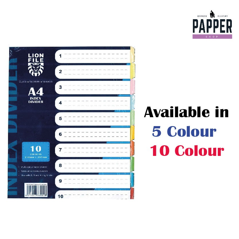 Lion File Index Divider A4 (5-COLOUR/10-COLOUR) | Shopee Malaysia