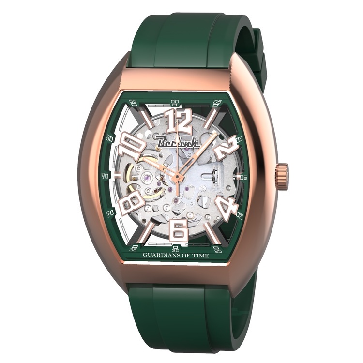 BERLINK AUTOMATIC Skeleton Watch Barrel Shape 30M Water Resistant 2 ...