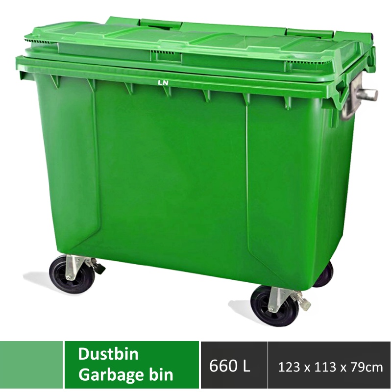 660L Mobile Dustbin Rubbish Garbage Dust Bin Outdoor Waste Trash Can ...
