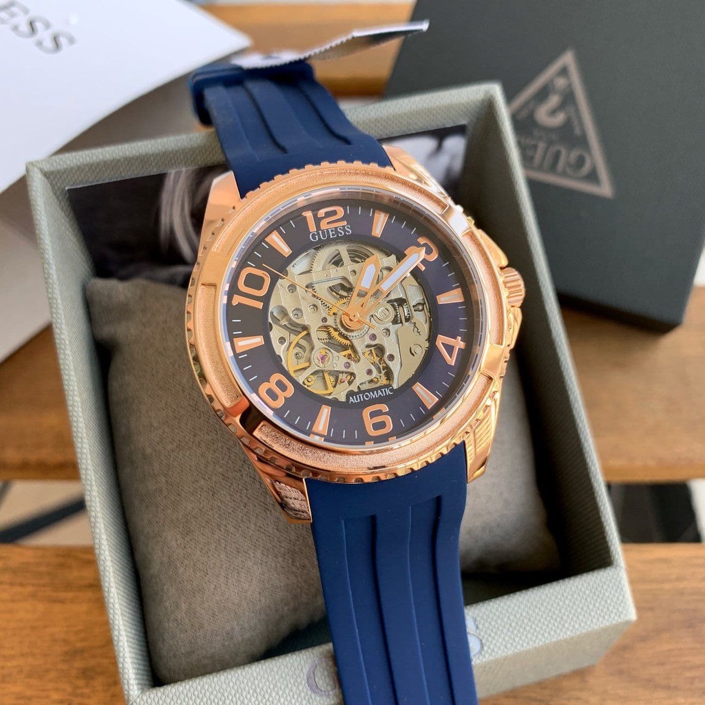 100% Original Guess Men Blue Skeleton Analogue W1178G3 | Shopee Malaysia