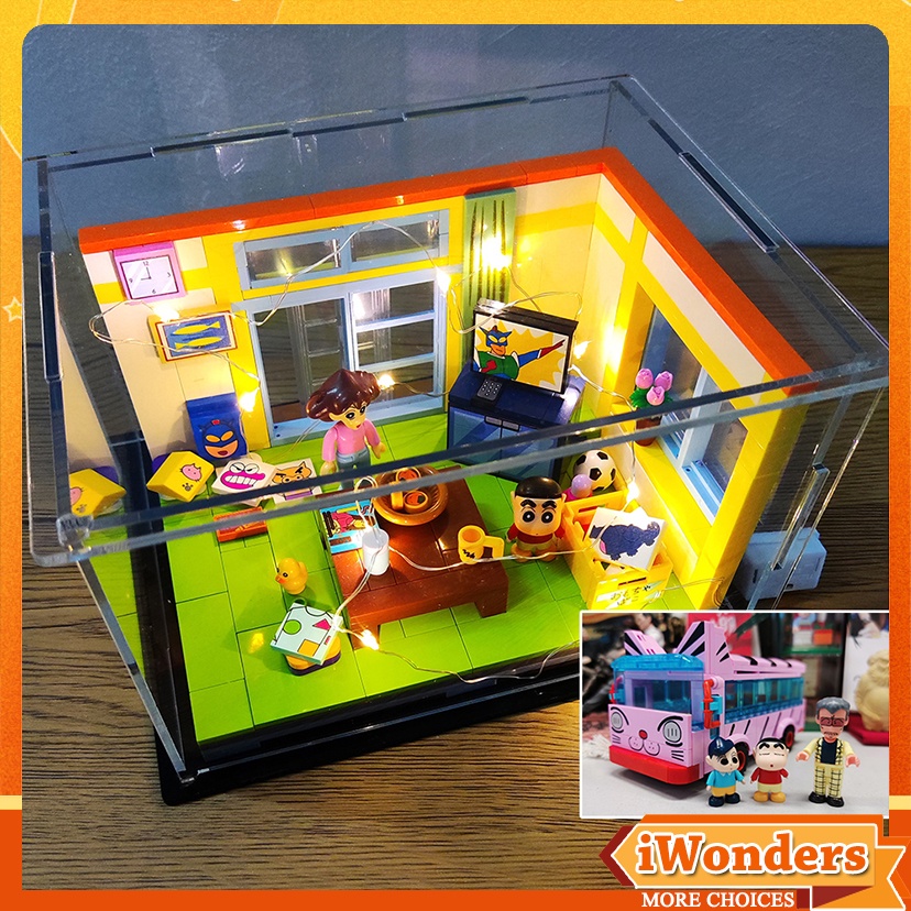Crayon Shin-chan Building Blocks Living Room Cat School Bus LED Cute ...
