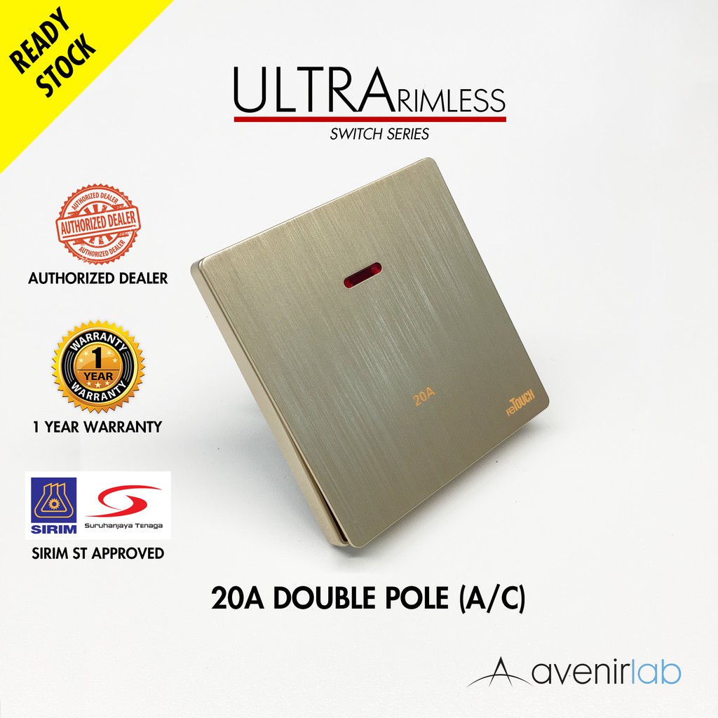 ReTouch Ultra Rimless 20A Double Pole Switch With Neon for Aircond and ...