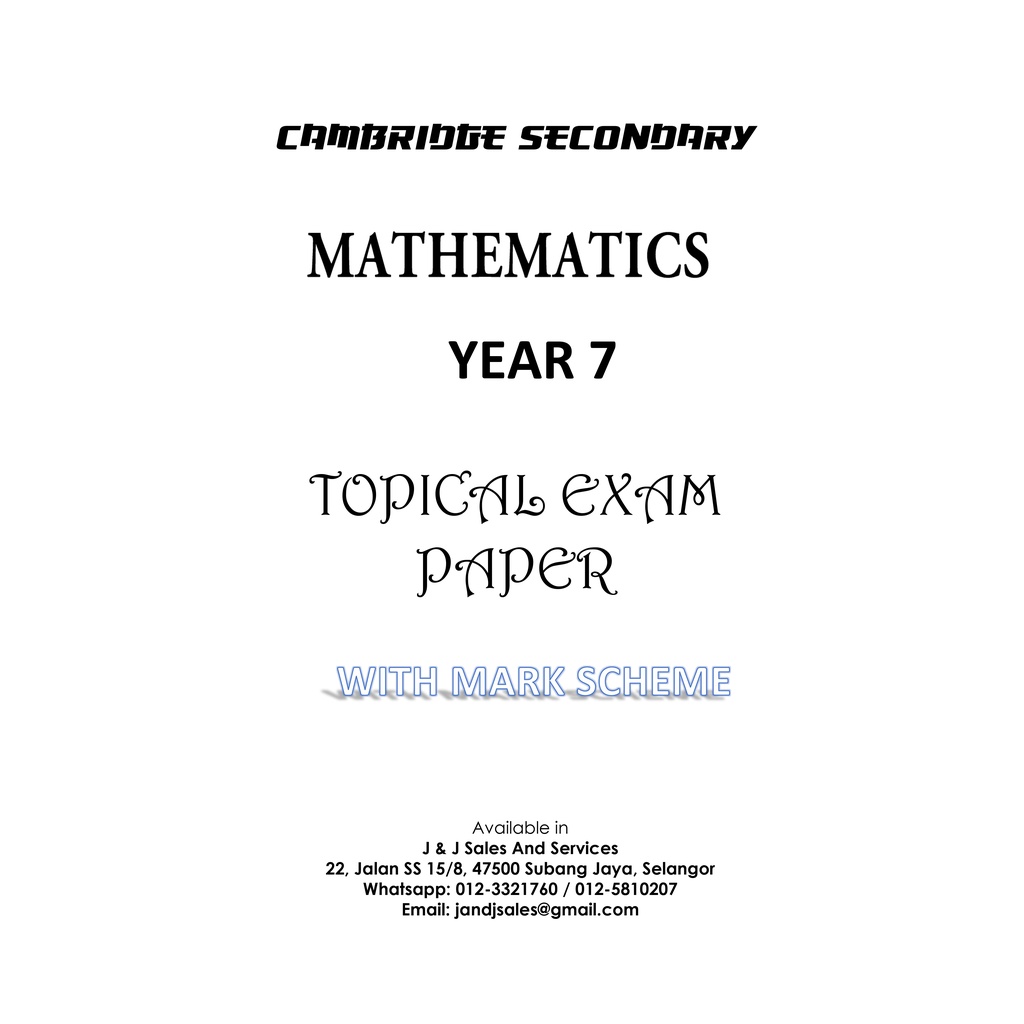 Cambridge Secondary Year 7 Mathematics Topical Exam Paper Shopee