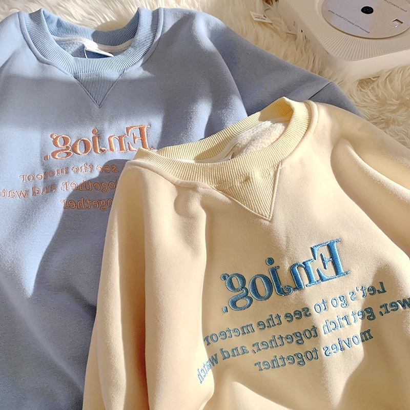 WEYWOT Couple Sweater Embroidery Design Sense Korean Loose New Pure ...