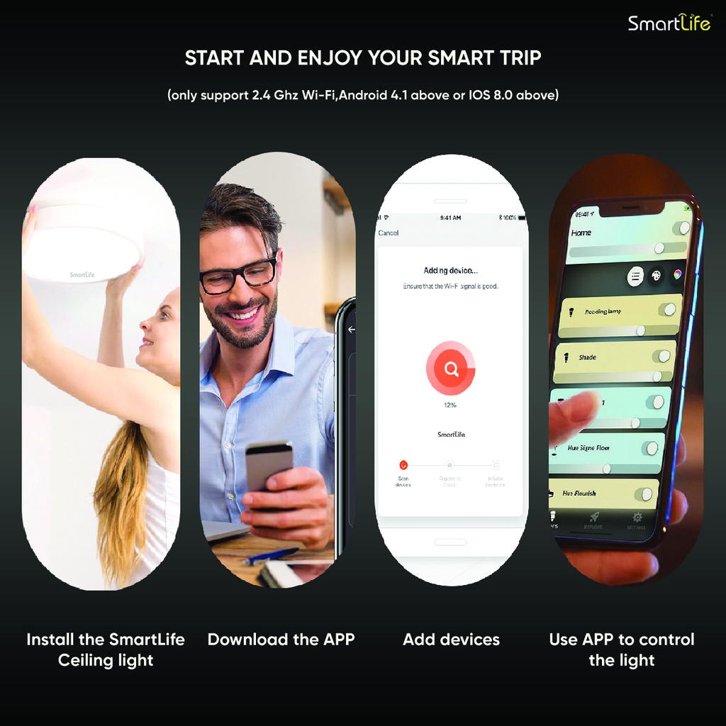 SmartLife Smart LED Ceiling Light WiFi APP Control Remote Dimmable ...