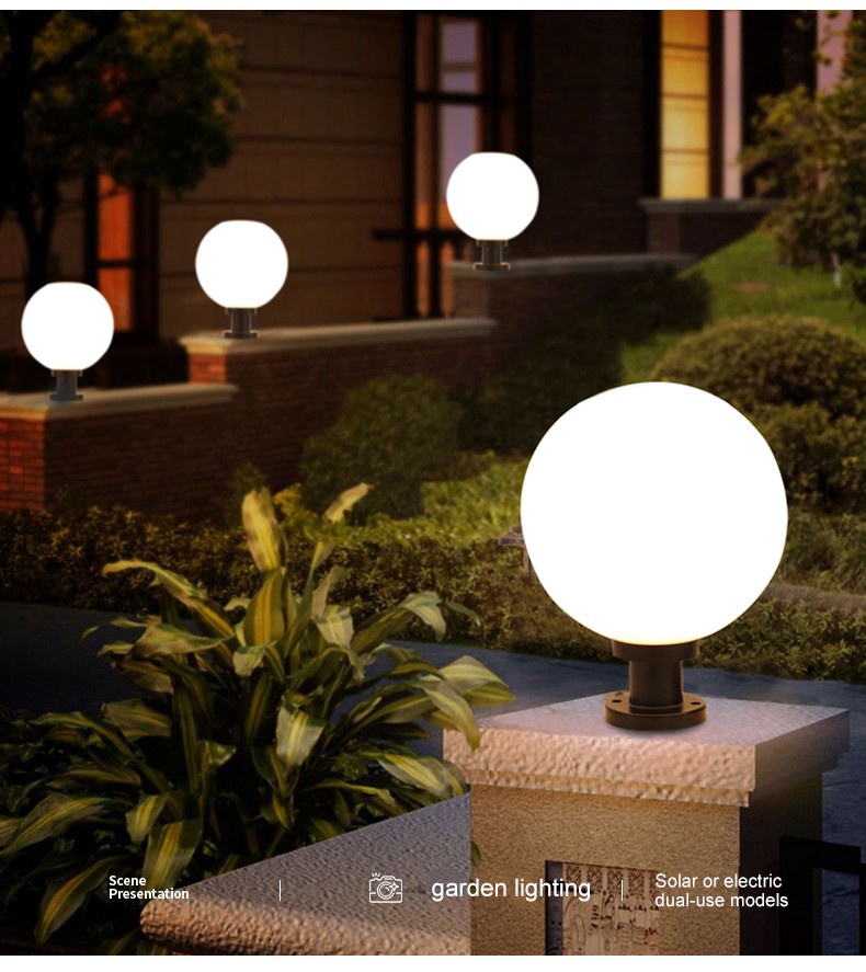 READY STOCK Solar light round spherical pillar light super bright ...