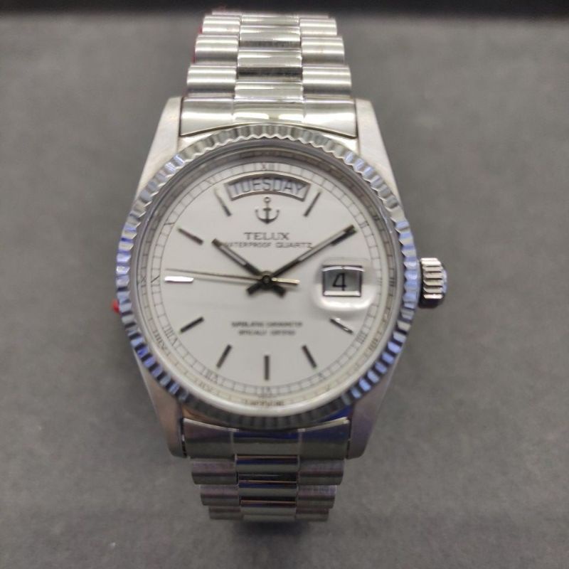 Telux SWISS quartz sapphire crystal glass daydate men watches Y7910W-WT ...