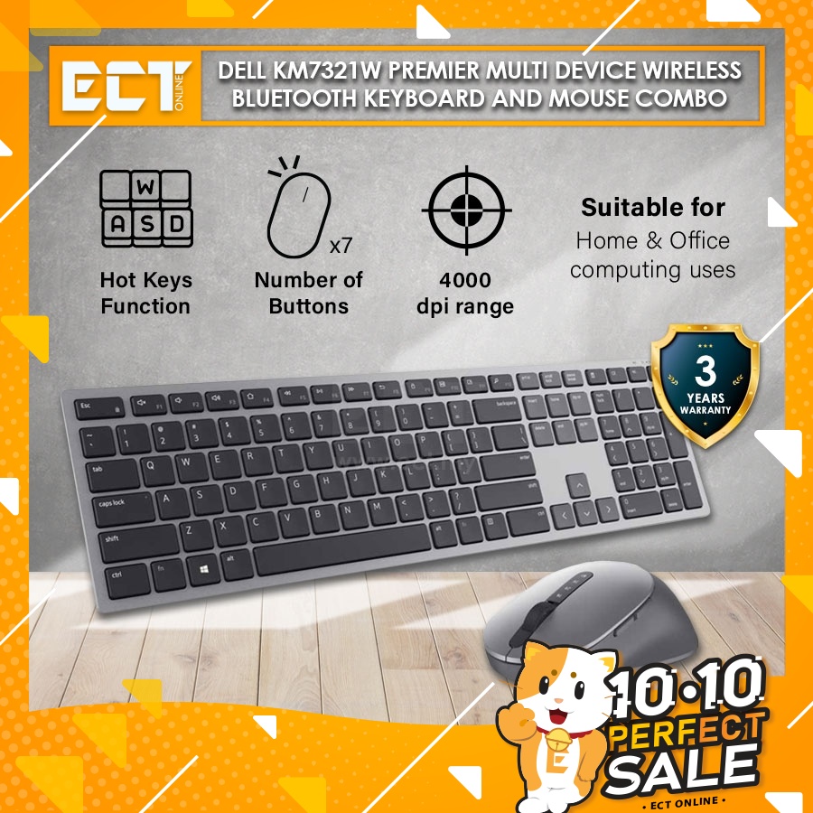 Dell KM7321W Premier Multi Device Wireless Bluetooth Keyboard and Mouse ...