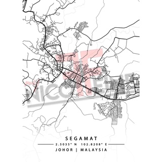 [Poster Only] Segamat Johor Minimal City Map Art Black Grey and White ...