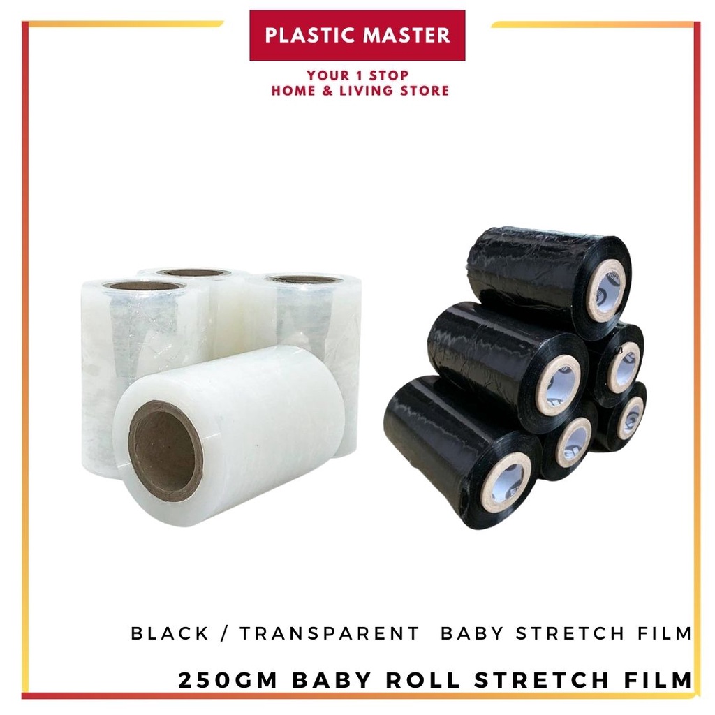 Baby Stretch Film Transparent / Black Mini Stretch Film 100m x 250gram ...