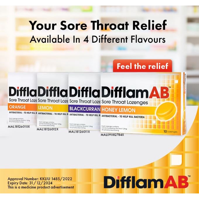 Difflam AB Sore Throat Lozenges Antibacterial | Shopee Malaysia