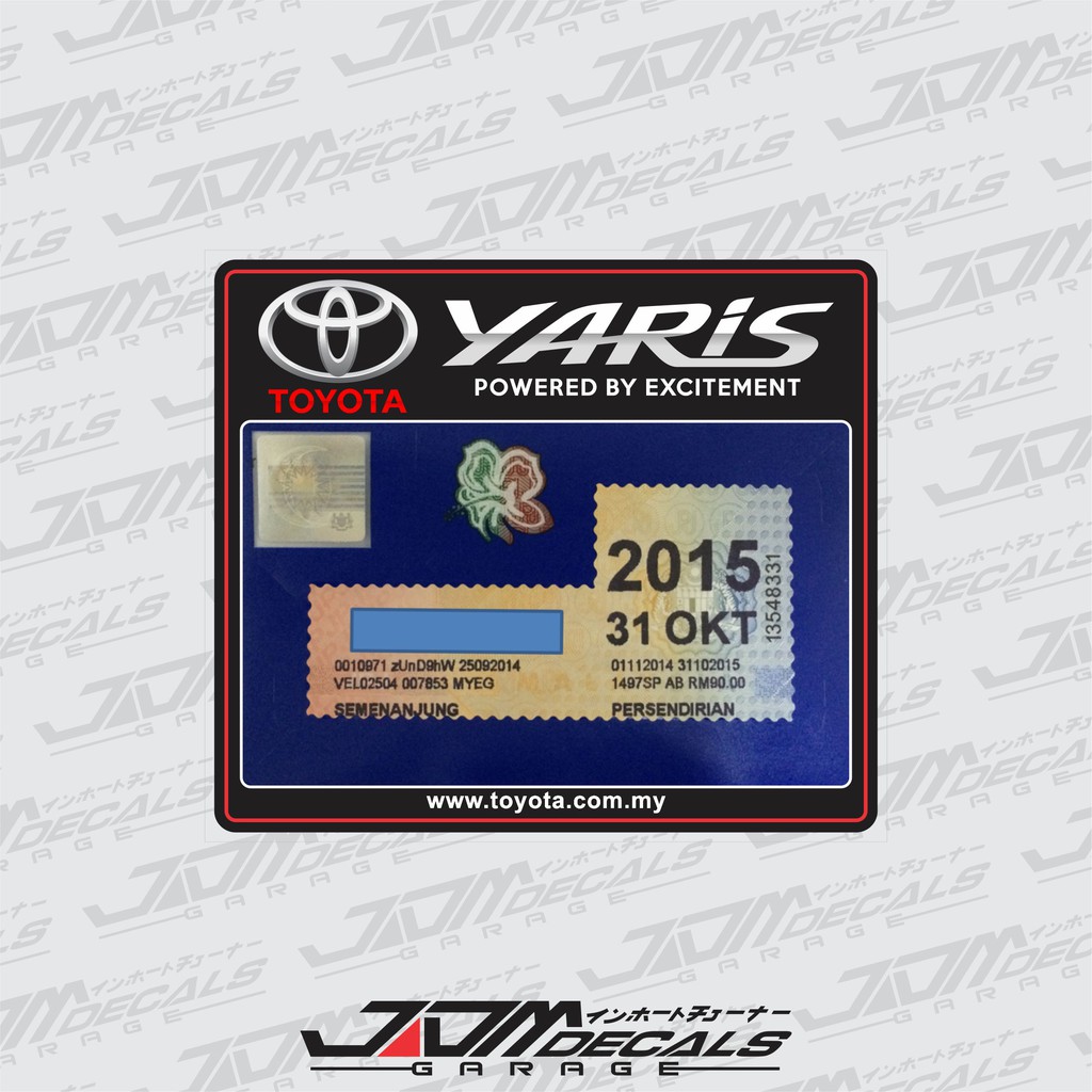 Toyota Yaris Roadtax Decal Sticker | Shopee Malaysia