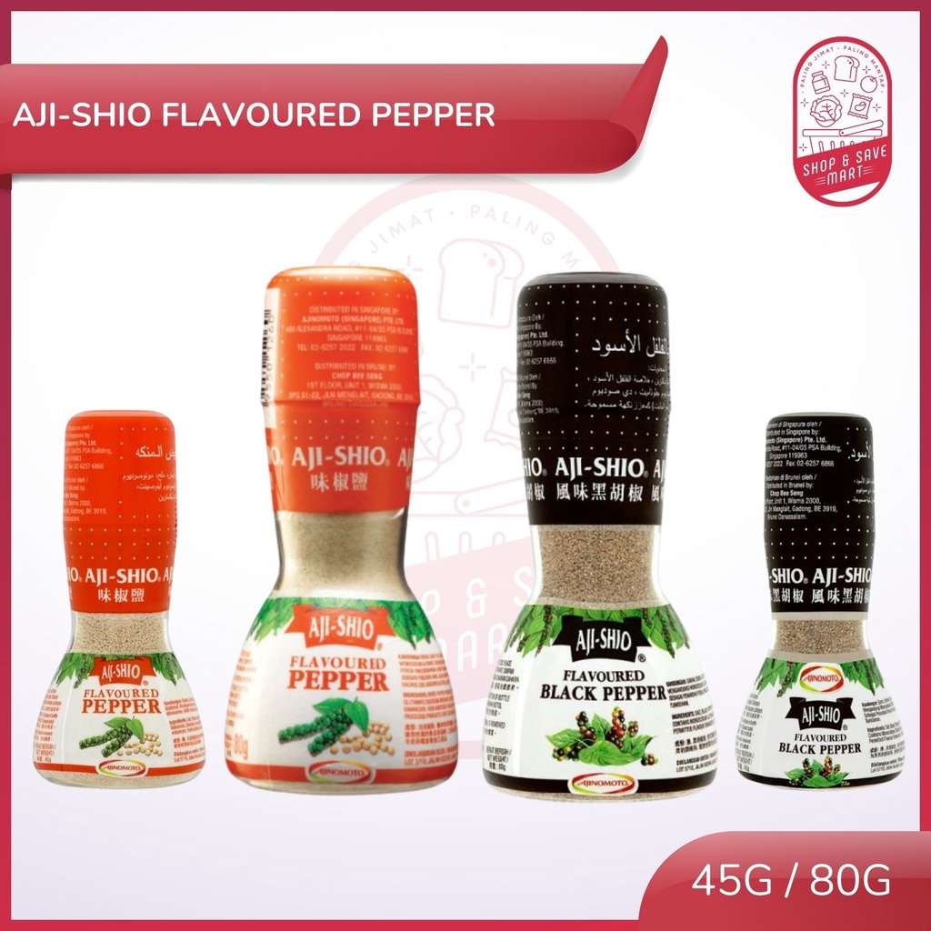 AJI-SHIO Flavoured Pepper Family Use Bottle - 45g /80g (Flavor: Black ...