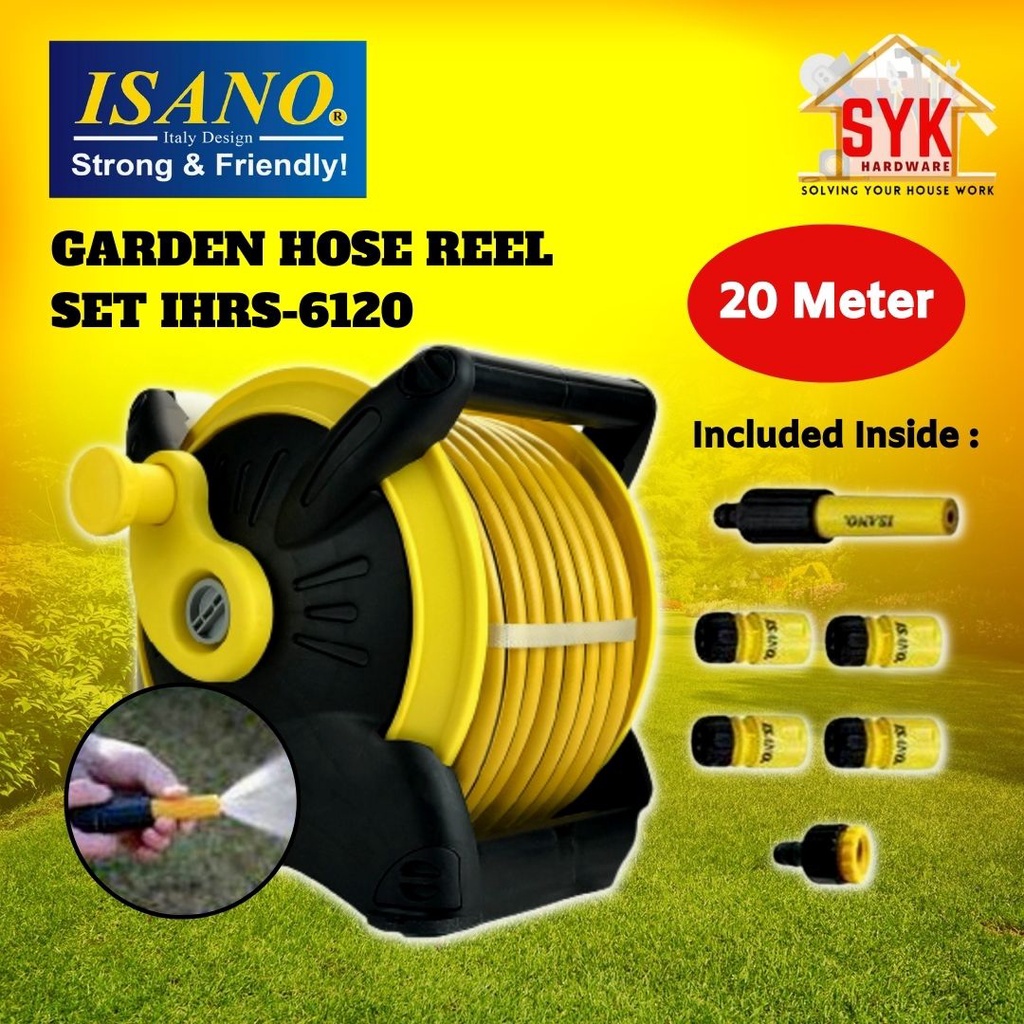 SYK ISANO IHRS-6120 20 Meter Wall Mounted Garden Hose Reel Set Water ...