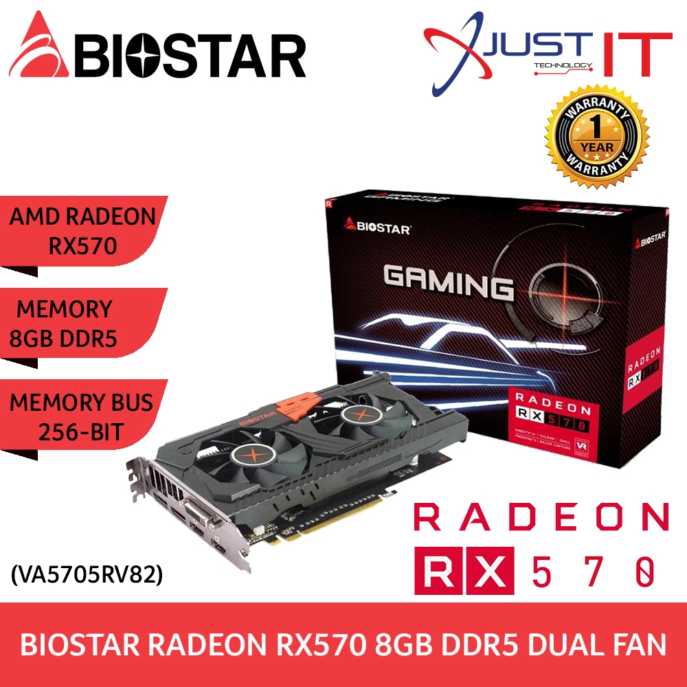 Biostar Radeon Rx570 Ddr5 Dual Fan Vga Card Va5705Rv82 (8GB) | Shopee ...