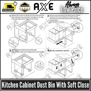 Kitchen 40L Bottom Mounted Bin With Soft Closing Slide Insert Kitchen ...