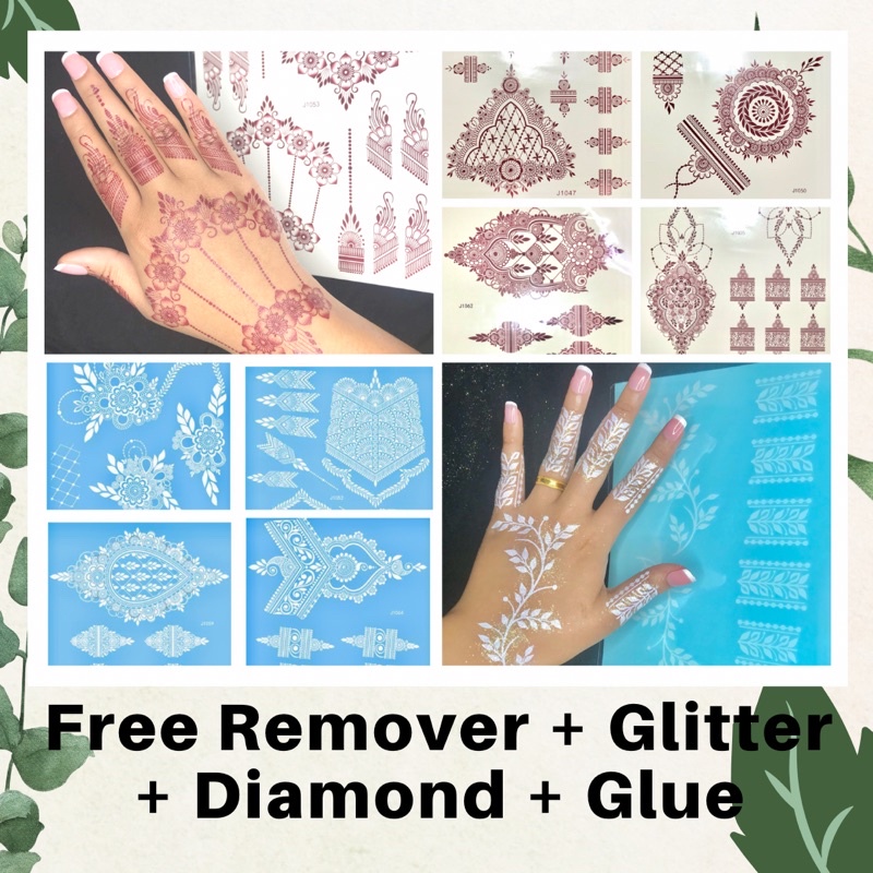 Inai Putih Sticker / White Henna Sticker / White Henna Tatoo / Red ...