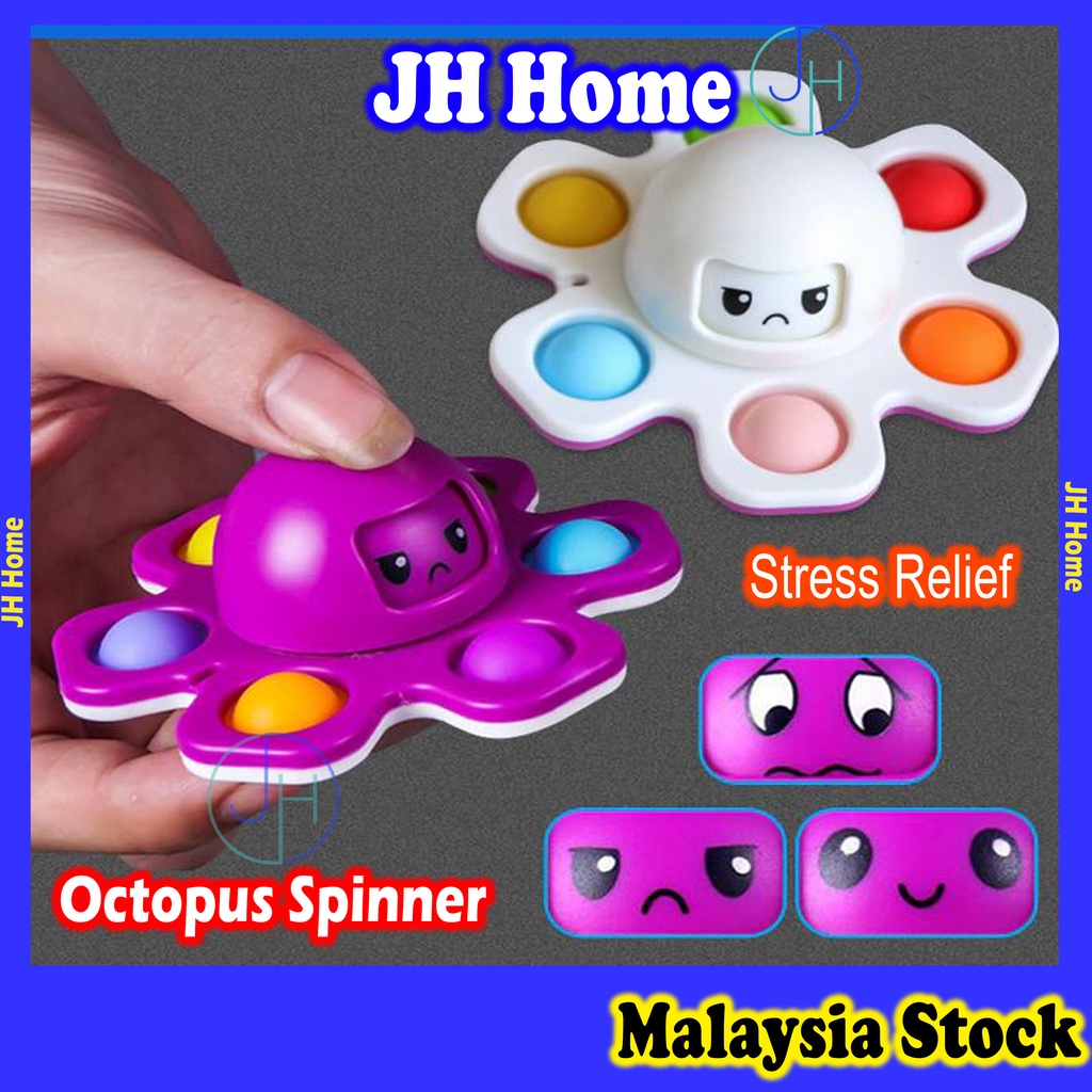 Bubble Pop Octopus Spinner Toy Stress Relief Silicone Flip Change Faces ...