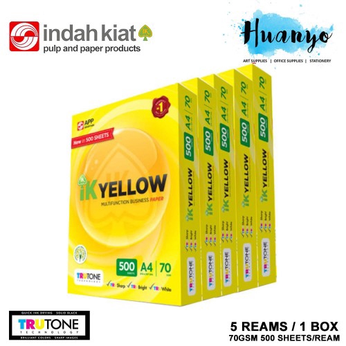 IK Yellow A4 White Copier Paper 70gsm 500 Sheets 5 Reams / 1 Box (New ...