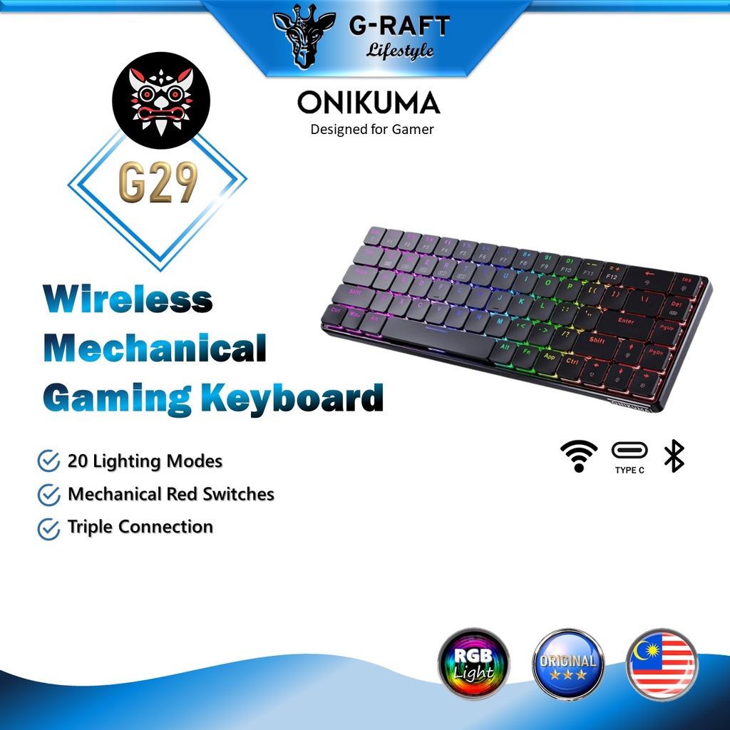 ONIKUMA G29 Wireless Bluetooth Type-C Wired 3 Mode Mechanical Keyboard ...