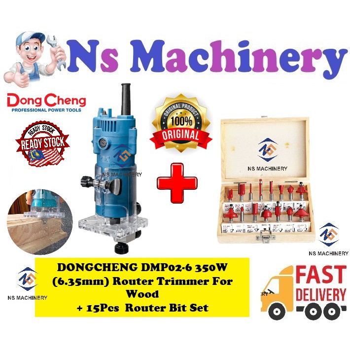 Dong Cheng Router Trimmer Wood Machine DMP02-6 350W+15pcs Router Bit ...