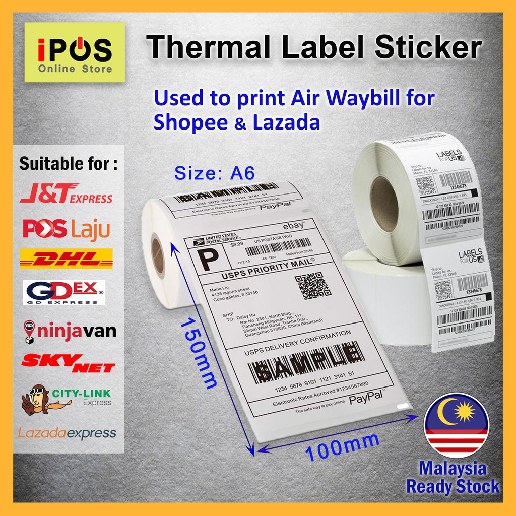 A6 Thermal Label Sticker for Shopee Lazada Air Waybill / Consignment ...