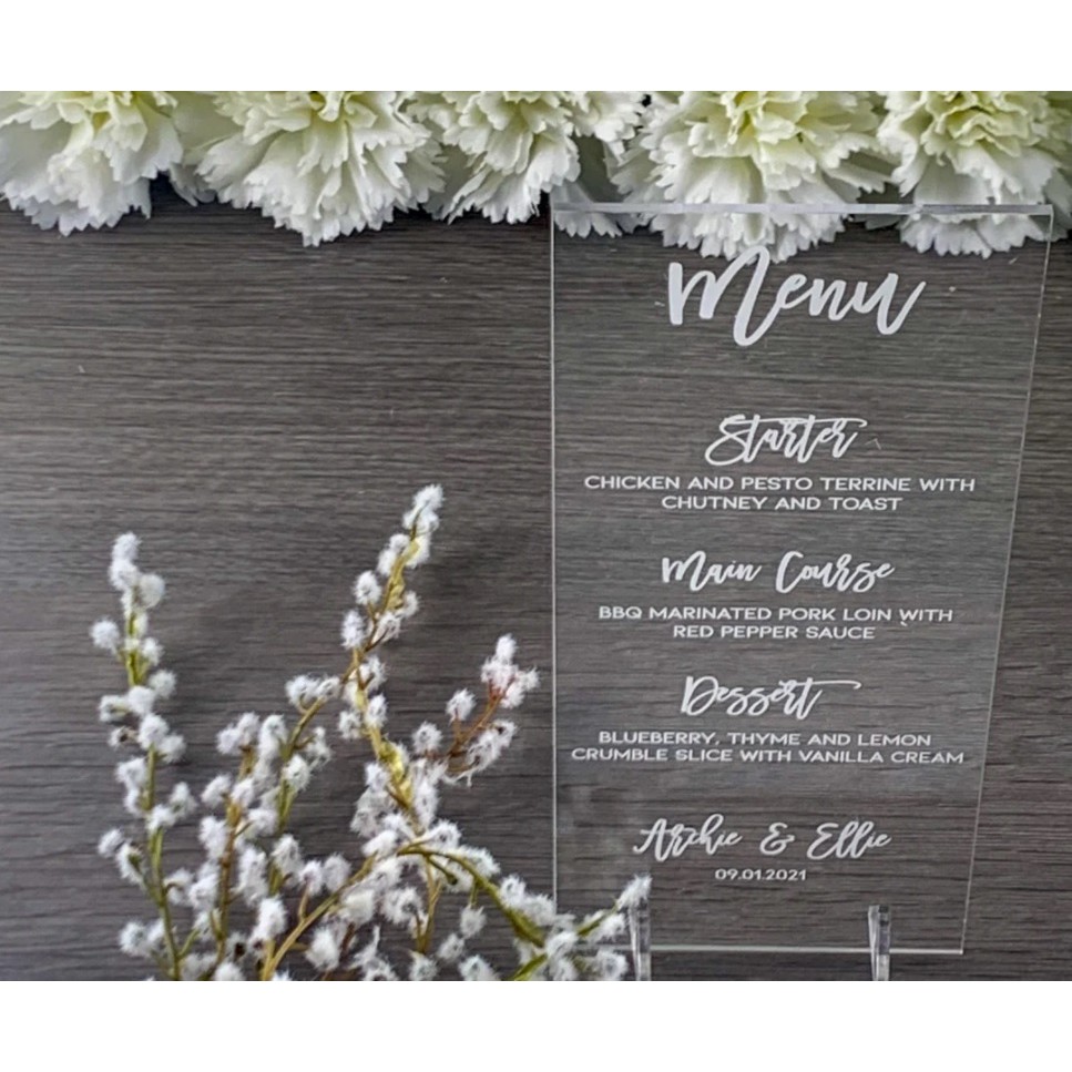 Acrylic Menu, Clear Perspex Wedding Menu, DL Menu, Wedding Table Menu ...
