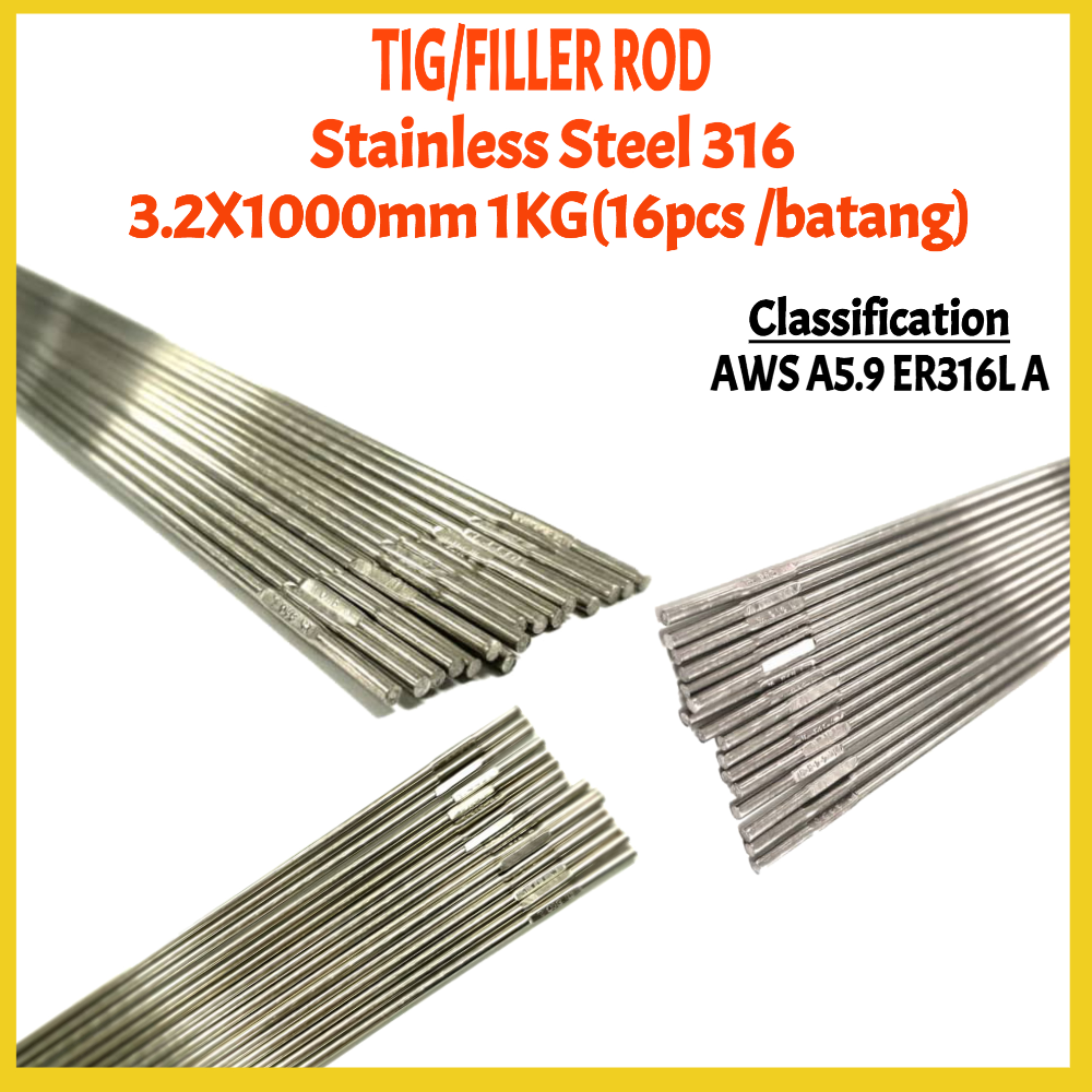 TIG WELDING ROD/FILLER 316 STAINLESS STEEL 3.2 X1000MM 1KG (16 PCS ...