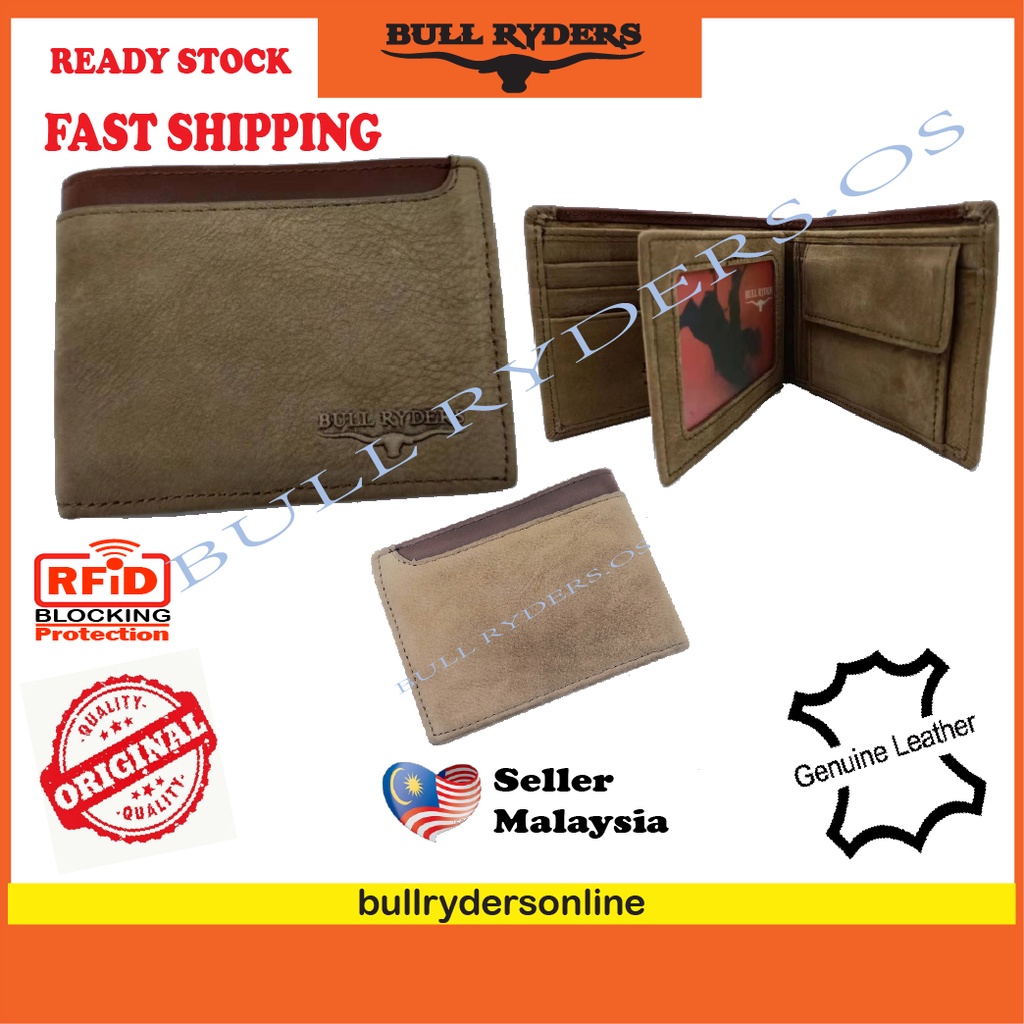 BULL RYDERS - Genuine Leather Nubuck Leather Trifold Wallet With Coin ...