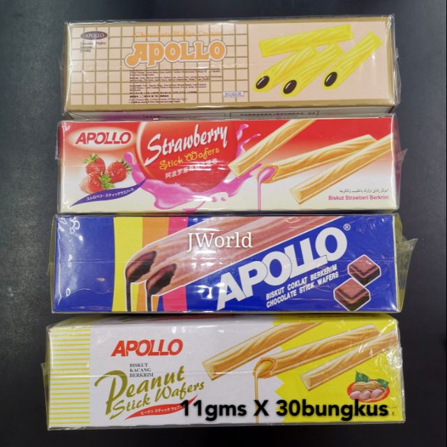 Apollo chocolate stick wafer / strawberry stick wafer / peanut stick ...
