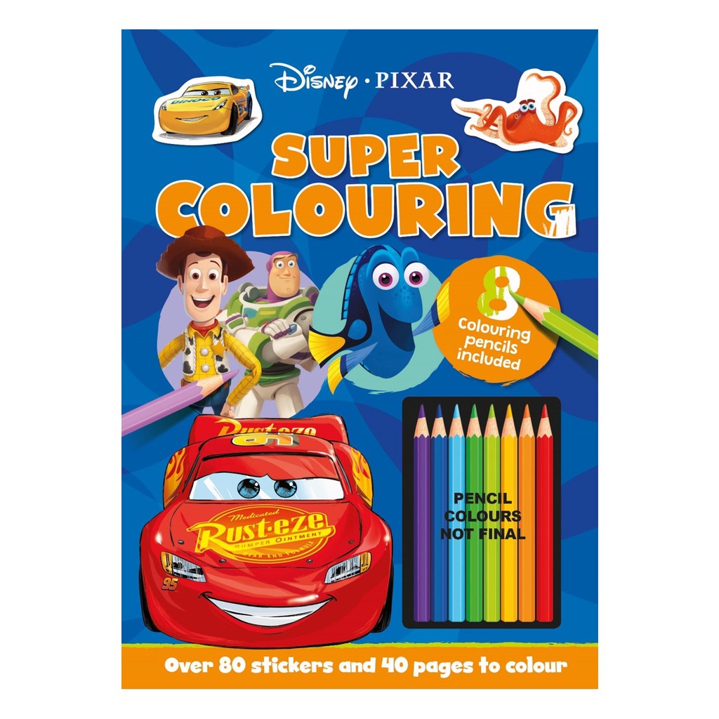 Disney Pixar Super Colouring Book with Colour Pencils & Stickers ...