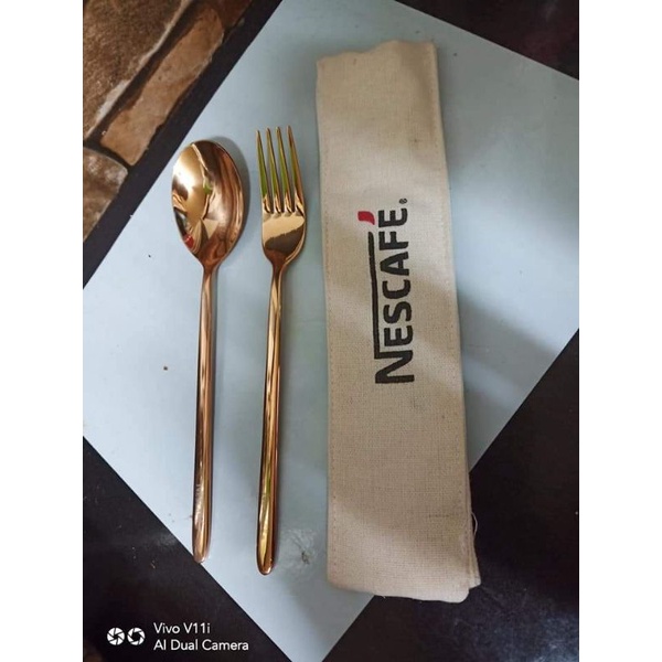 set sudu n garfu nescafe with pouchv(READY STOCK) | Shopee Malaysia