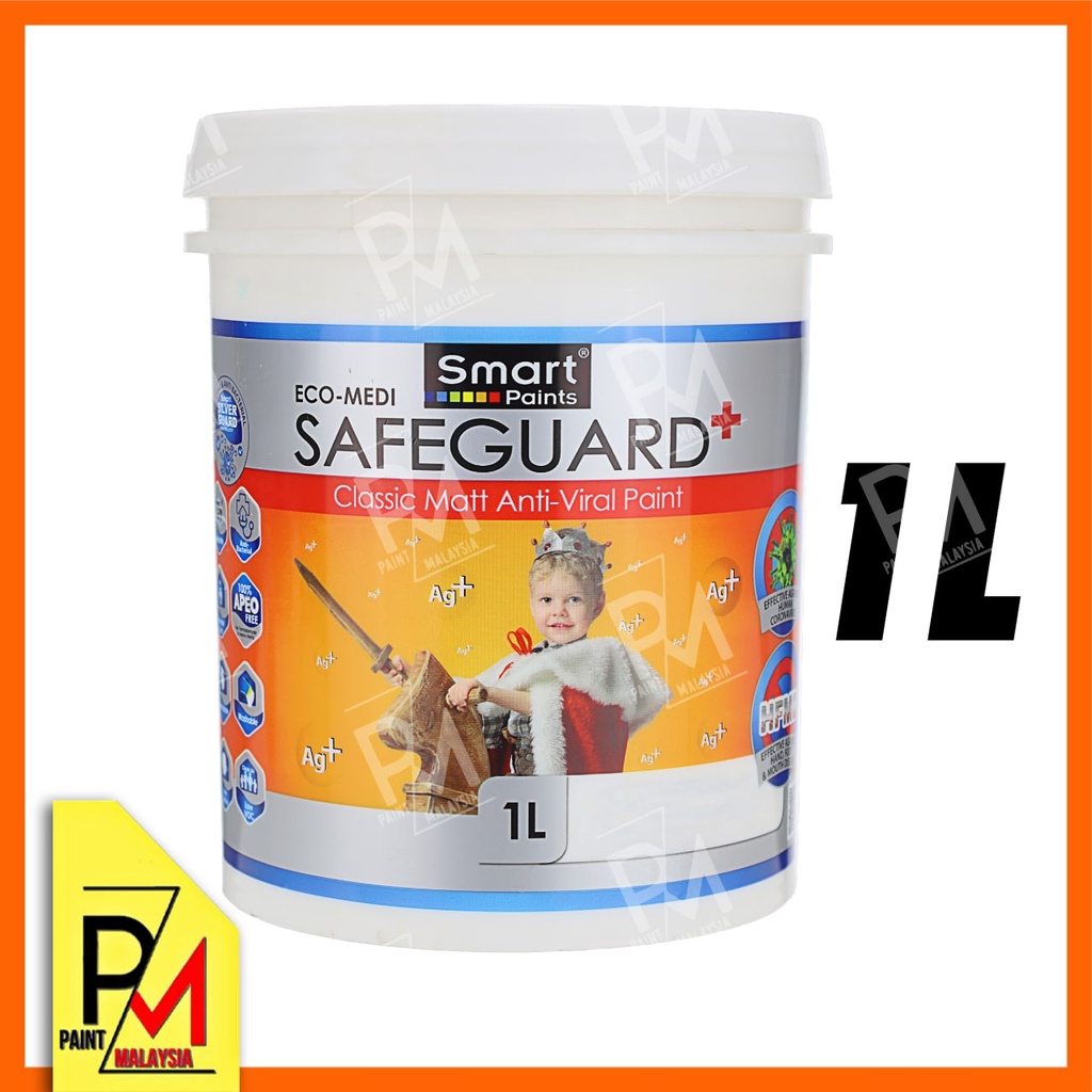 SMART Eco-Medi Safeguard 1L Interior Wall Paint Anti Virus Bacterial Fungus Cat Anti Kuman Untuk ...