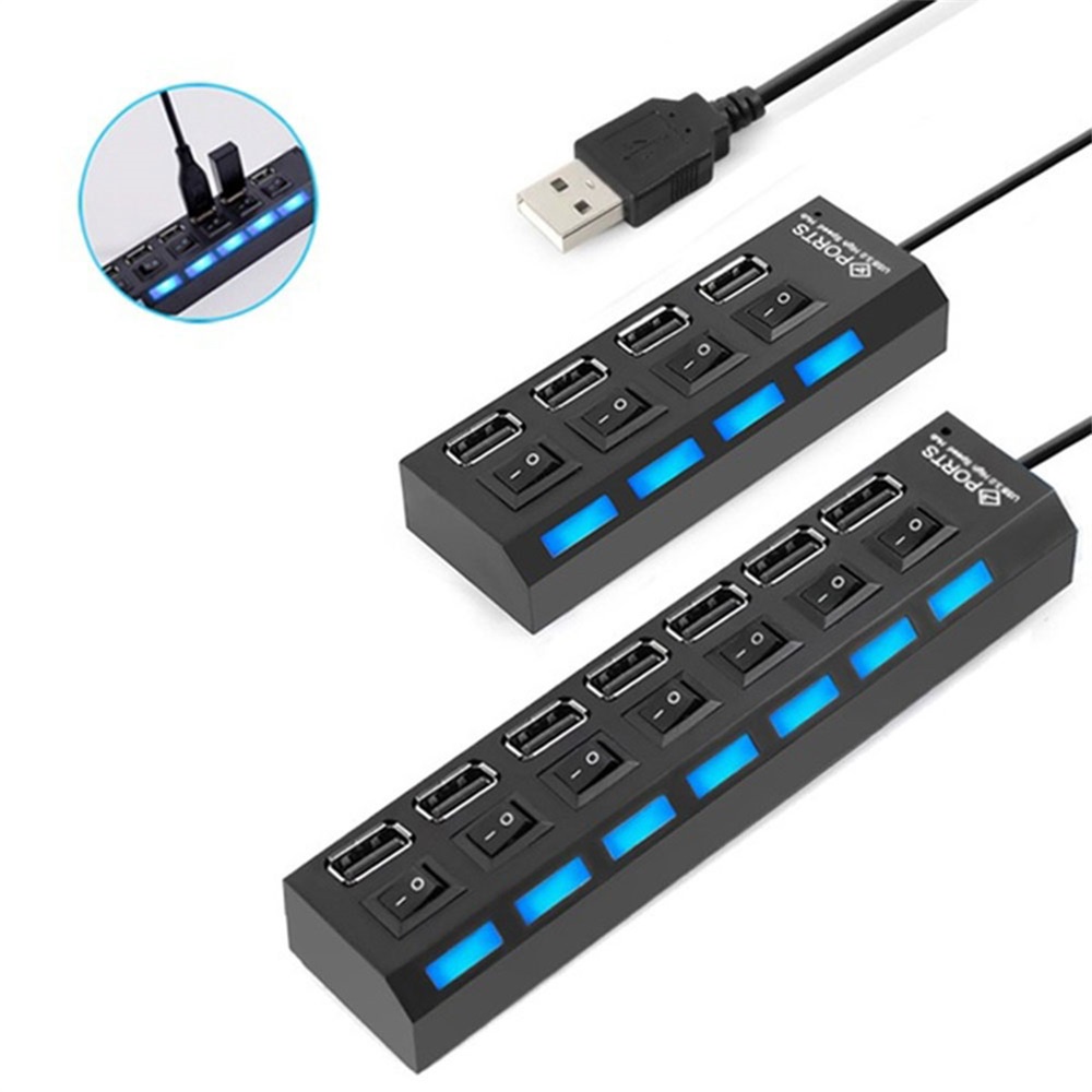 4 Ports / 7 Ports USB Hub 2.0 With ON/OFF LED Switch USB Splitter ...