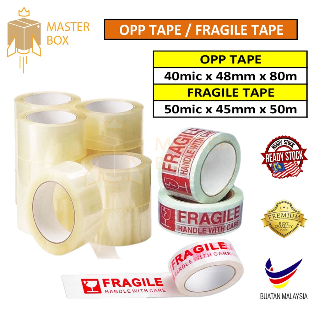 Opp Tape 40mic x 48mm x 80m Masking Tape (Transparent & Printed Fragile ...