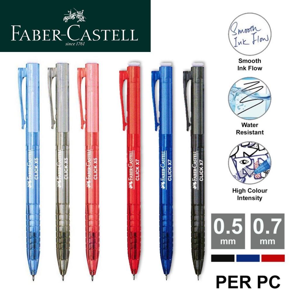 Faber Castell Click X5 X7 Ball Pen 0.5mm/0.7mm (Black/Blue/Red) | Shopee Malaysia