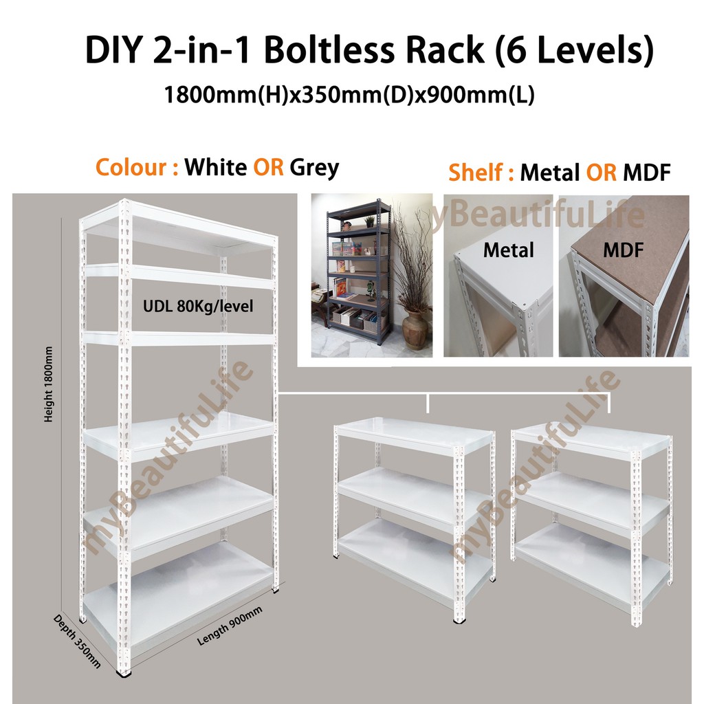 2 in 1 Boltless Rack Rak Besi Metal Rack Steel Rack 6 levels | Shopee ...