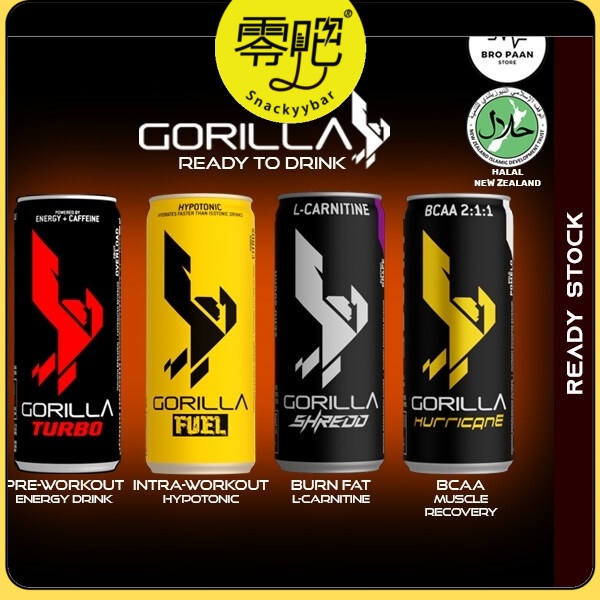 (Ready Snacks) Gorilla Energy Drink Turbo/ Fuel/ Shredd/ BCAA Halal ...