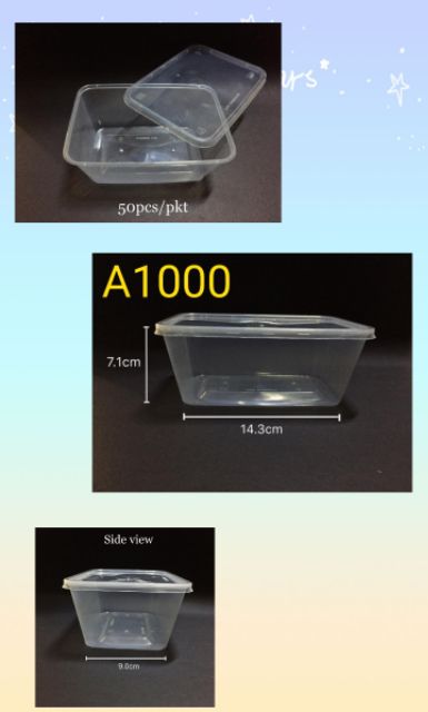 A1000 PP rectangular container ( 50pcs+-) /Bekas Durian/ 1000ml ...