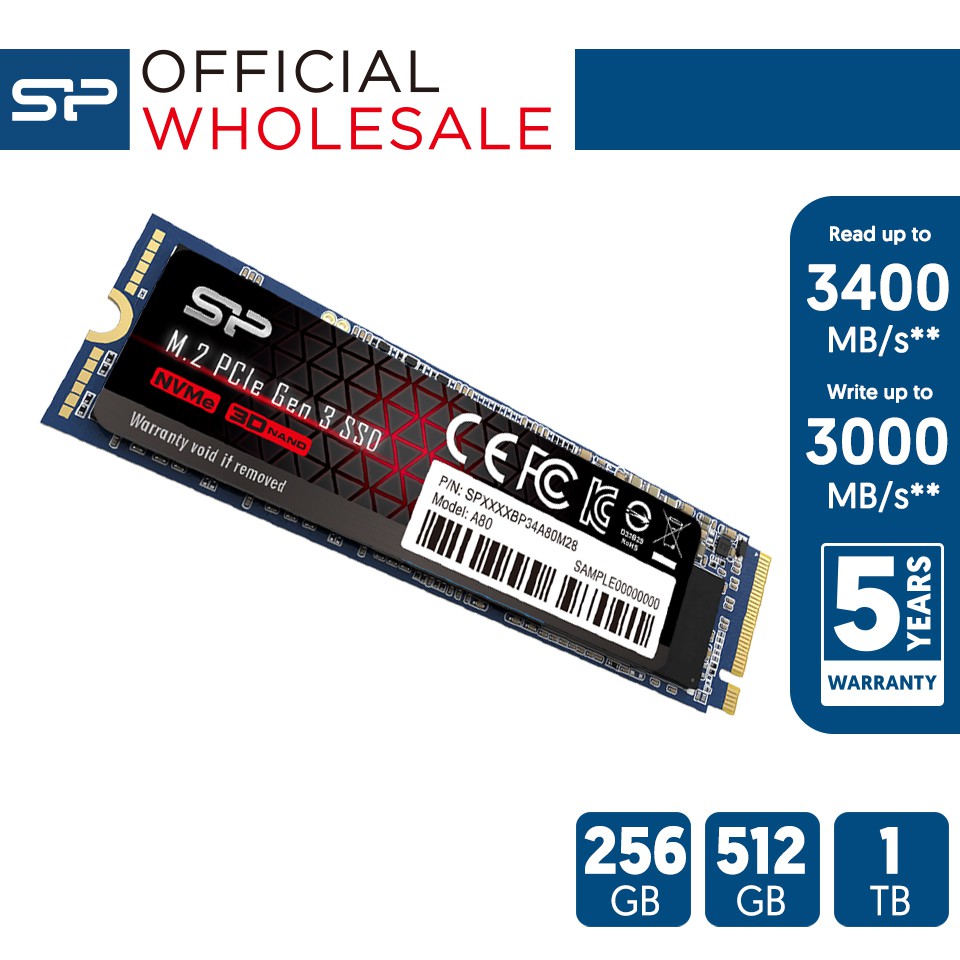 Silicon Power A80 P34 NVMe PCIe Gen3x4 M.2 2280 SSD (256GB/512GB/1TB ...