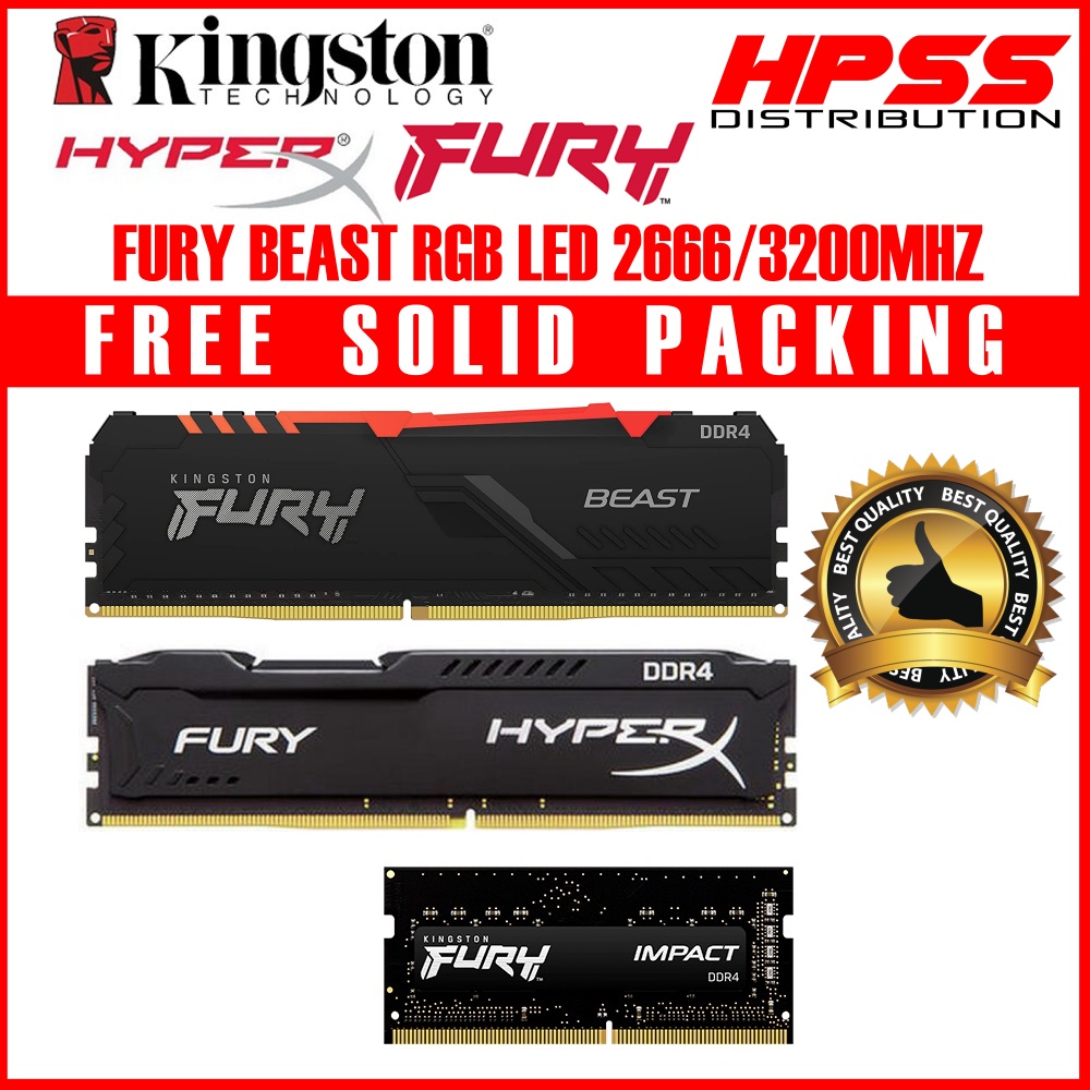KINGSTON RAM FURY RAM HYPERX RAM IMPACT BEAST RGB 4GB 8GB 16GB DDR4 2400/ 2666/ 3200/ 3466 Mhz ...
