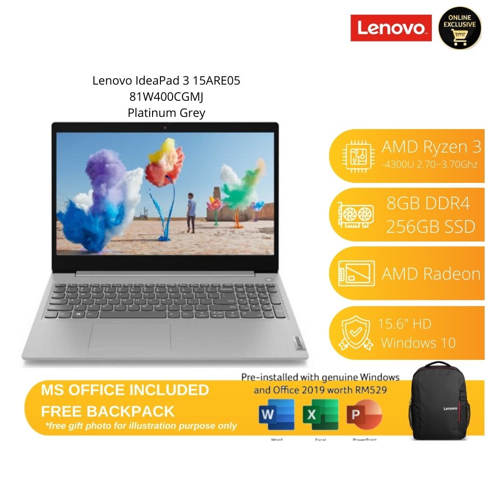 Lenovo ideapad 3 15are05 81w400cgmj grey laptop | ryzen 3 4300u | 8gb ...