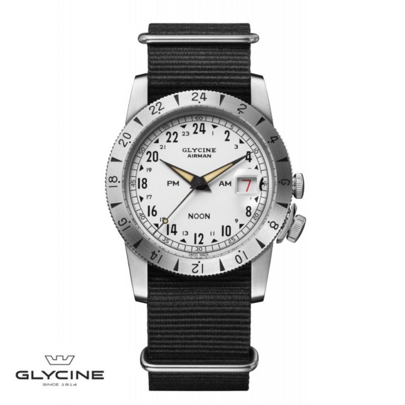 Glycine Airman Noon Reissue Purist Swiss Made Automatic Dual Time Zones ...