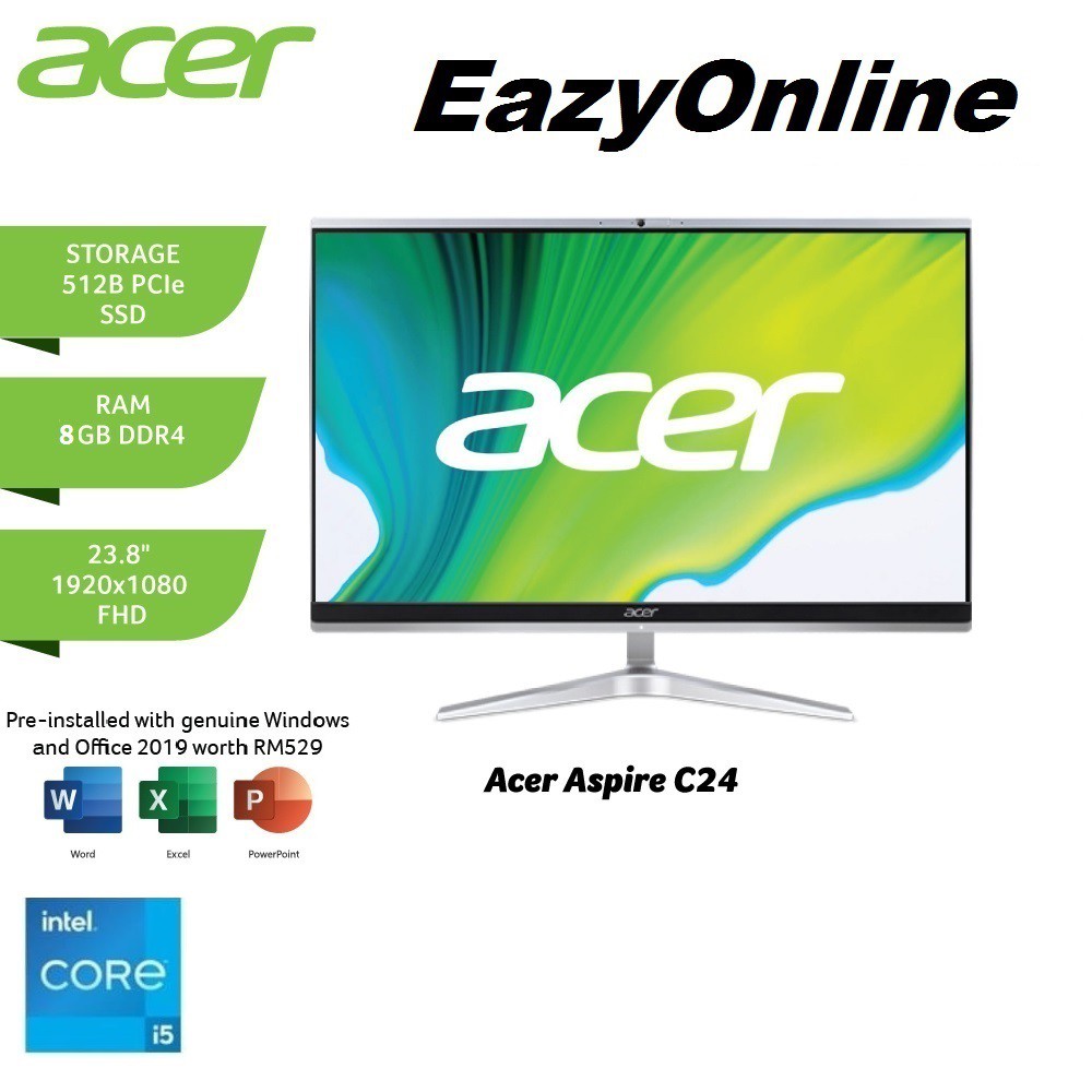 ACER ASPIRE C24-1700-1235W11 23.8" FHD All-In-One Desktop PC ( I5-1235U ...